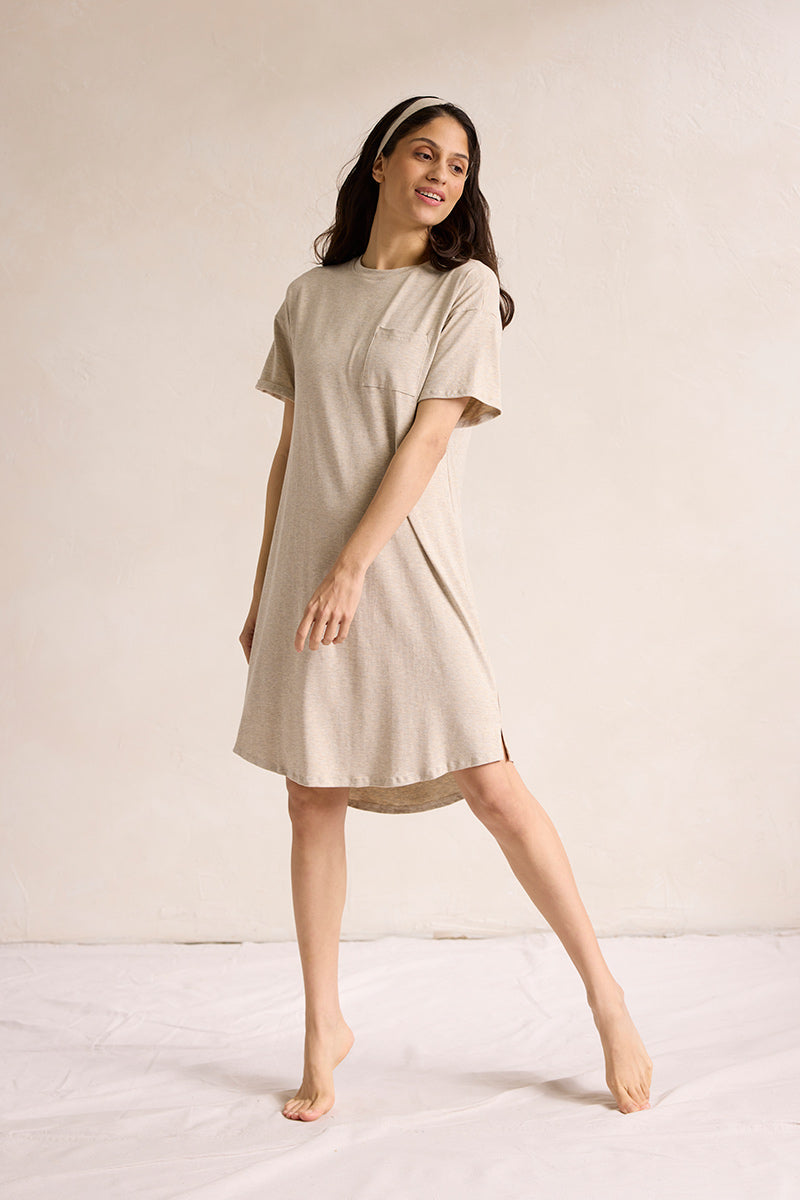 Bamboo Oversized Tee Nightie - Heather Oatmeal - PJ Nightie