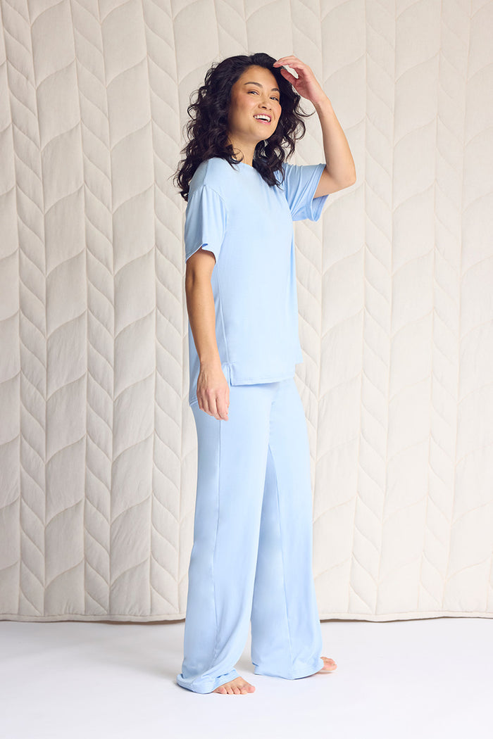 Bamboo Oversized Tee + Pajama Pant - Light Periwinkle Blue - PJ Short ...