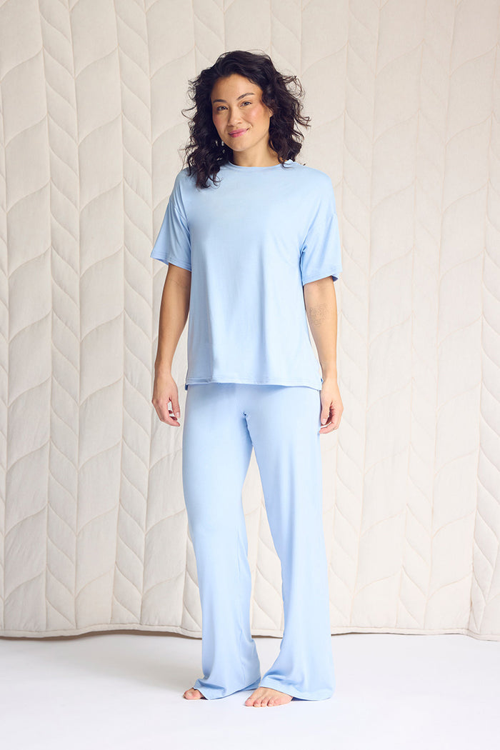 Bamboo Oversized Tee + Pajama Pant - Light Periwinkle Blue - PJ Short ...
