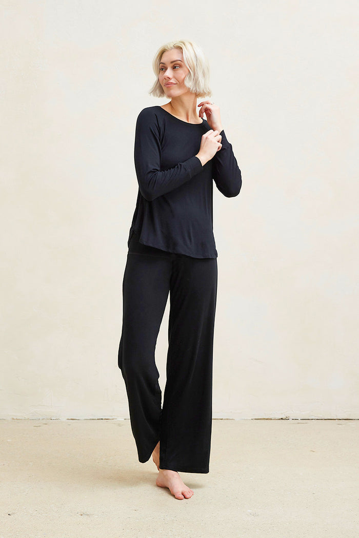 Bamboo Relaxed Long Sleeve Top + Pajama Pant - Light Periwinkle Blue ...