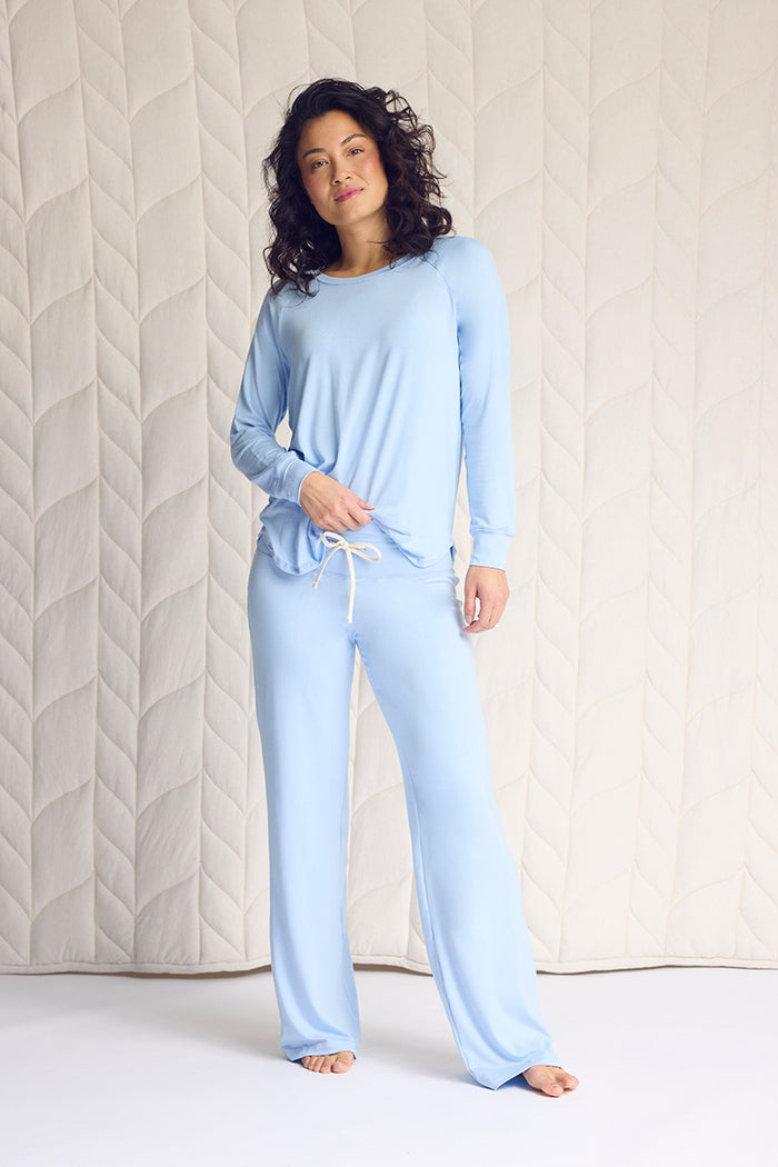 Bamboo Relaxed Long Sleeve Top + Pajama Pant - Light Periwinkle Blue ...