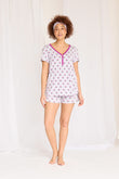 Bamboo Henley Tee Short Set - Floral Block Print Lilac - PJ Short Set