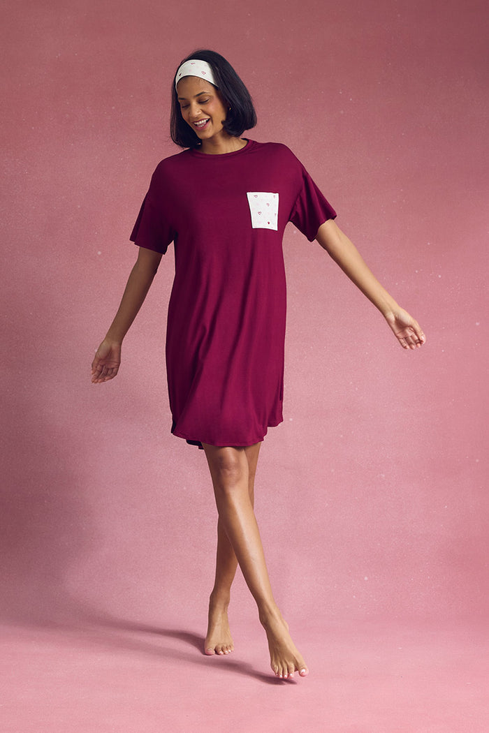 Bamboo Oversized Tee Nightie - Deep Raspberry - PJ Nightie