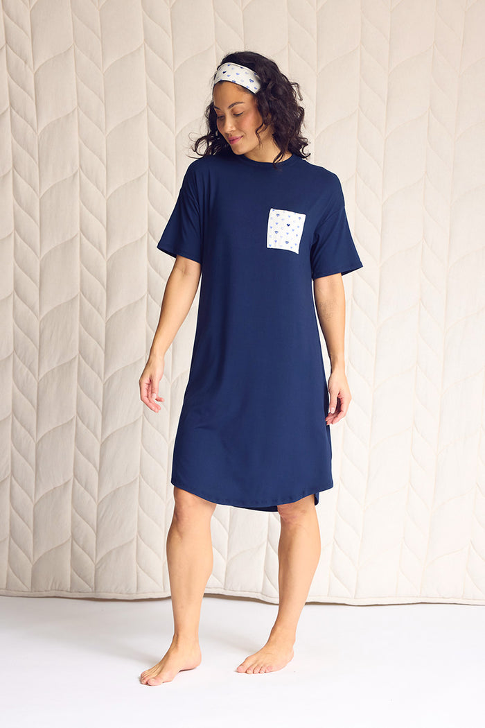 Bamboo Oversized Tee Nightie - Dark Navy - PJ Nightie