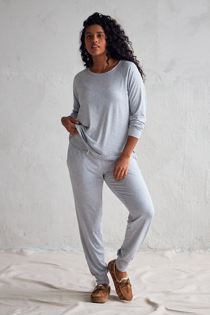 Bamboo Relaxed Long Sleeve Top + Harem Pant - Light Periwinkle Blue ...